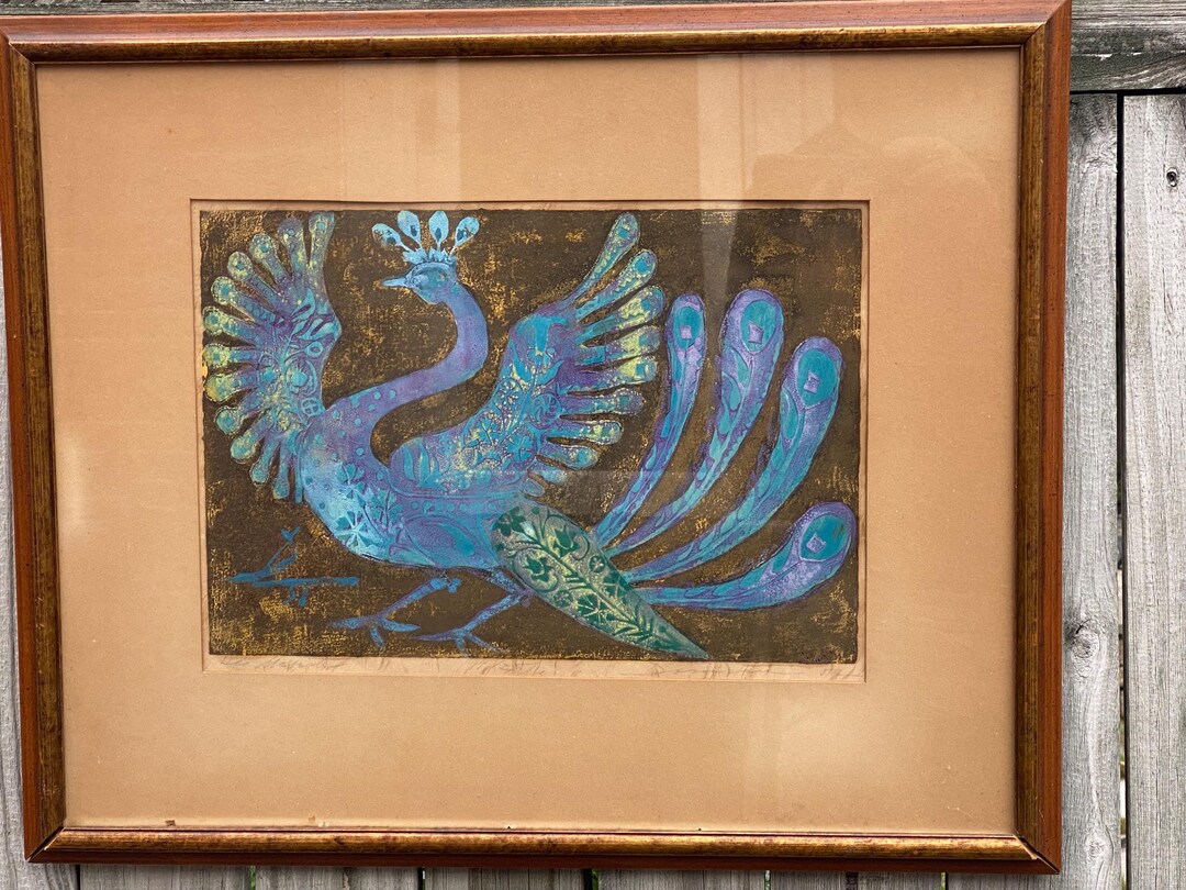 1958 József Domján Color Woodcut Peacock his Majesty Met Museum ...