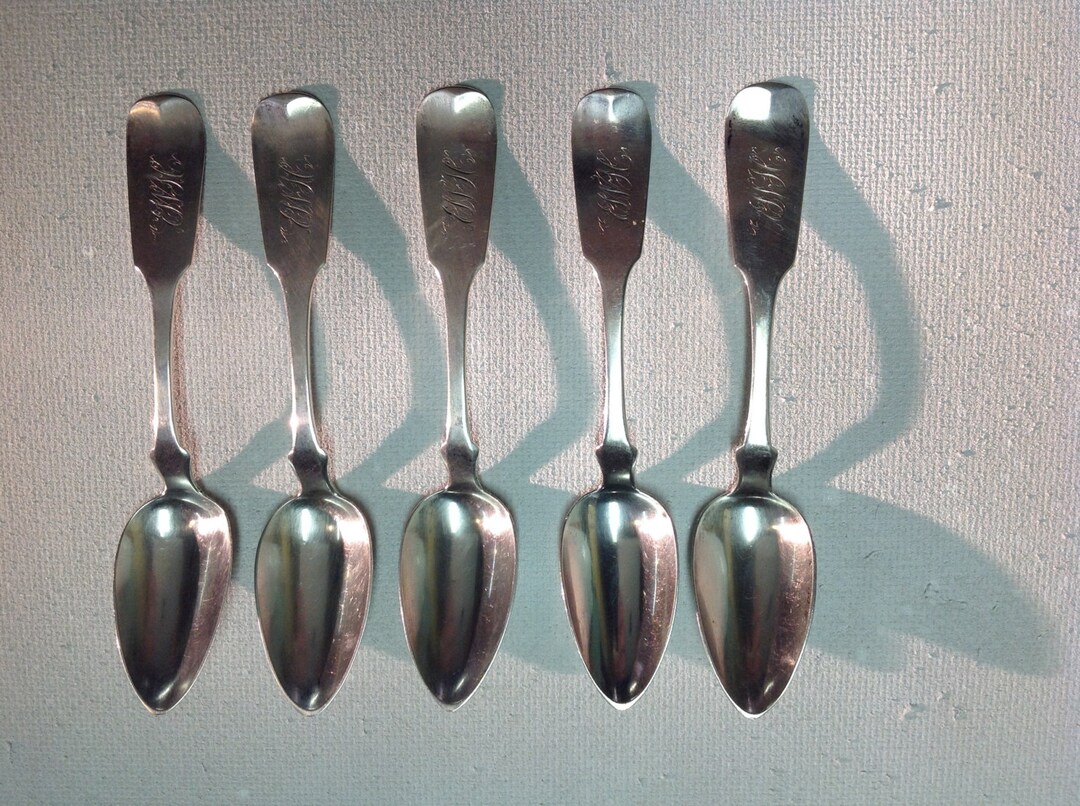 1850 Set of New York City Coin Silver Fiddleback Spoons by Bela and ...