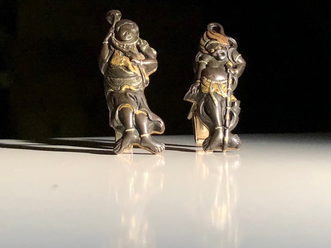 1890 Shakudō Menuki Mixed Metal Silver Set Cufflinks Samurai - Etsy