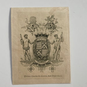 Antique Bookplate of William Charles De Meuron, Earl Fitzwilliam ...
