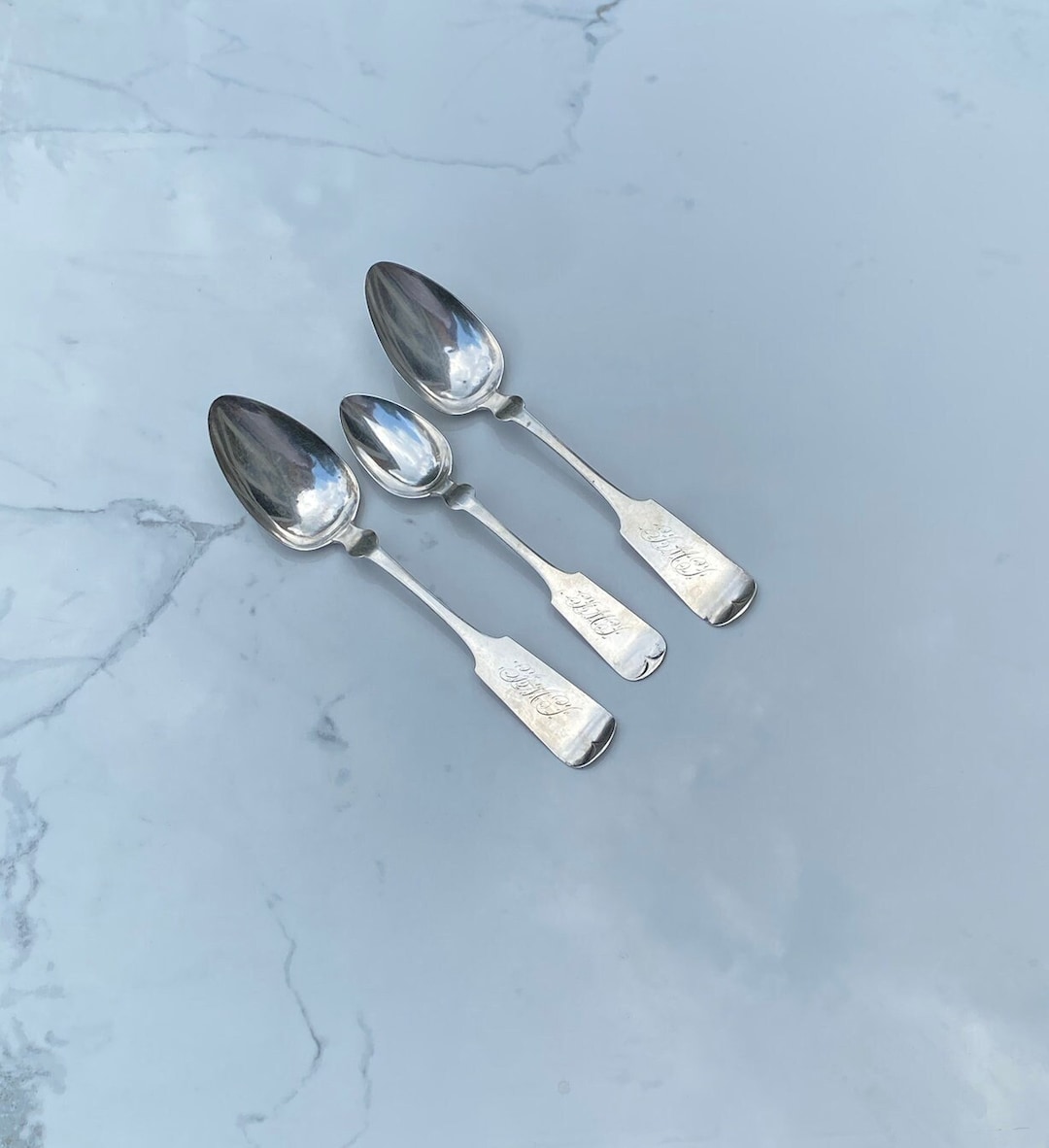 1850 Walter King & Brother Coin Silver Serving Spoon Set Warren, Ohio ...