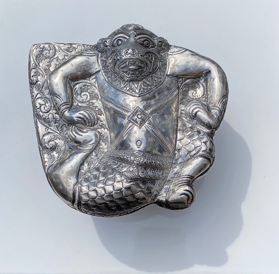 Antique Lord Hanuman Solid Silver Covered Box (296 Grams) - Etsy