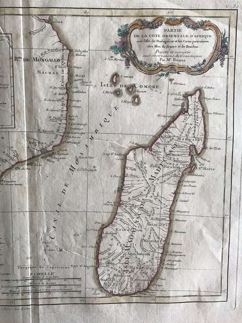 Phenomenal 1771 Map of Southeast Africa and Madagascar in French - Etsy