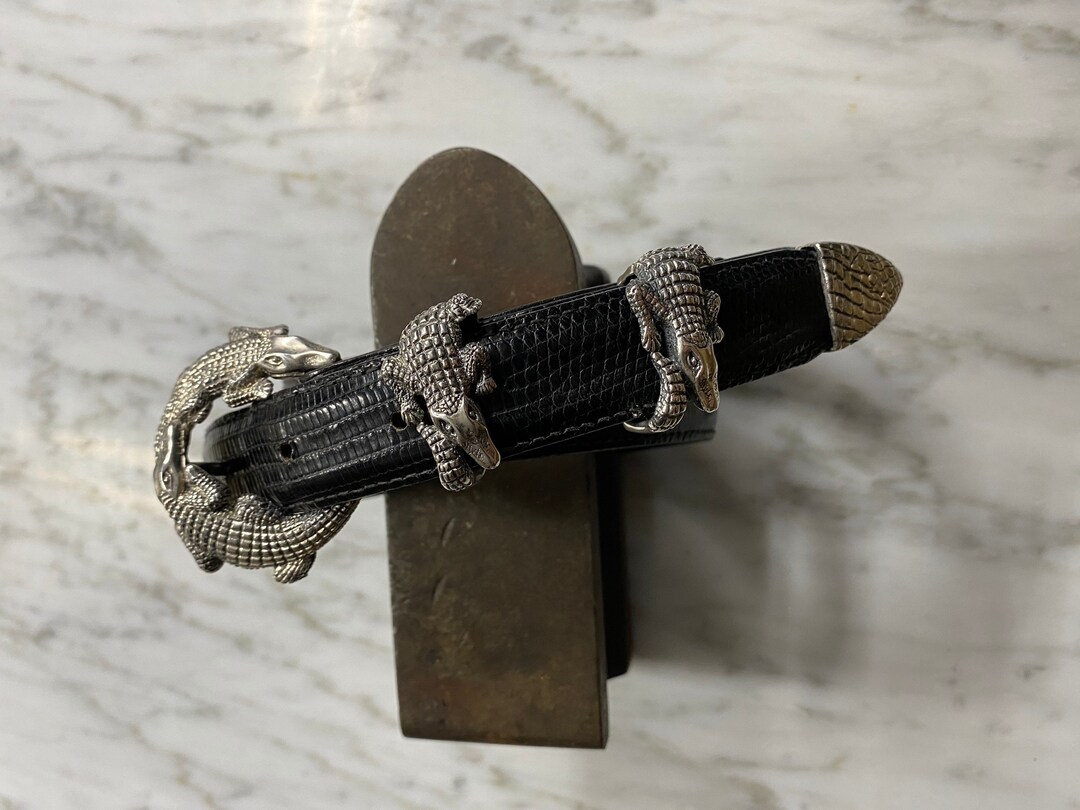 Jeff Deegan 1 Alligator Buckle Set on a Medium Black Lizard Strap 26-32 ...