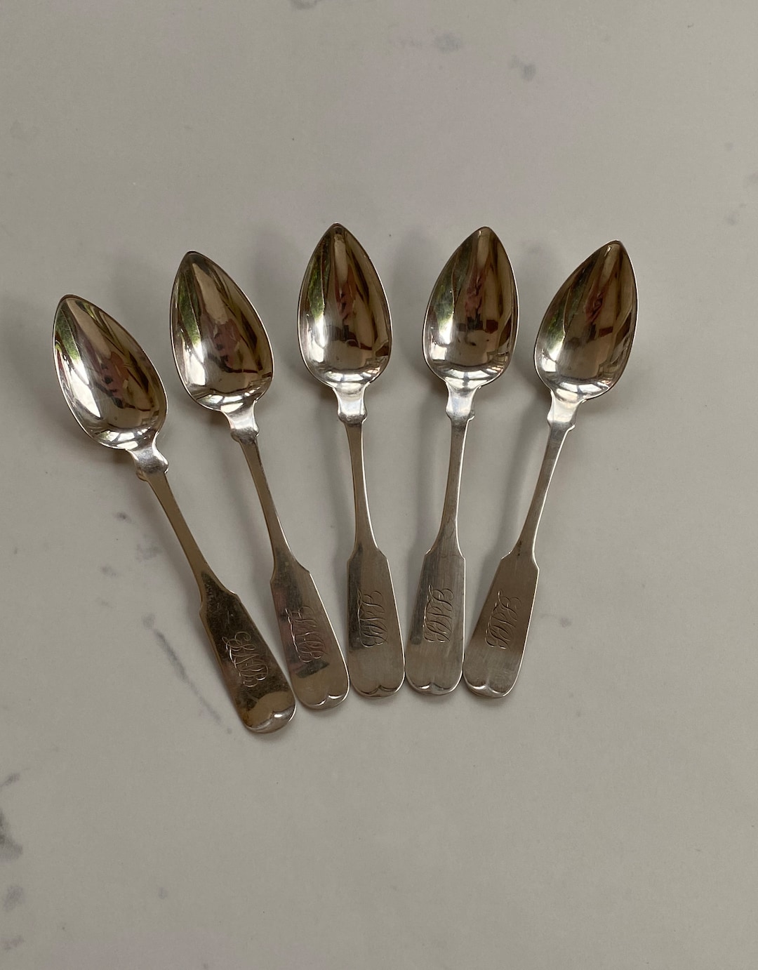1856 Set of New York City Coin Silver Fiddleback Teaspoons by William ...