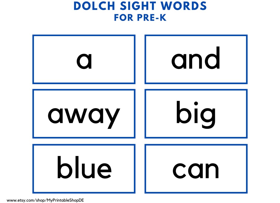 40 Printable Dolch Pre-kindergarten Sight Word Flashcards - Etsy