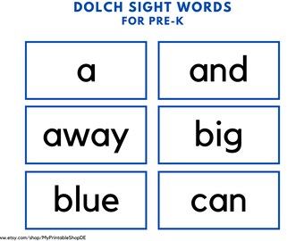 Kindergarten Dolch Sight Word Flashcards Education Printables Early ...