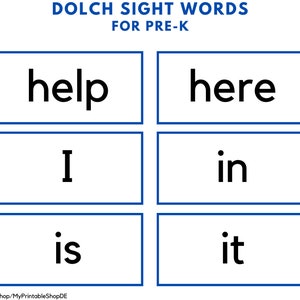 40 Printable Dolch Pre-kindergarten Sight Word Flashcards - Etsy