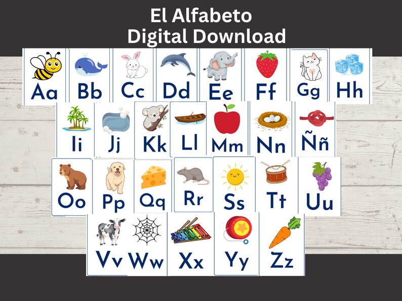 Picture Spanish Alphabet Flashcards Printable PDF Fun and Engaging ABC ...