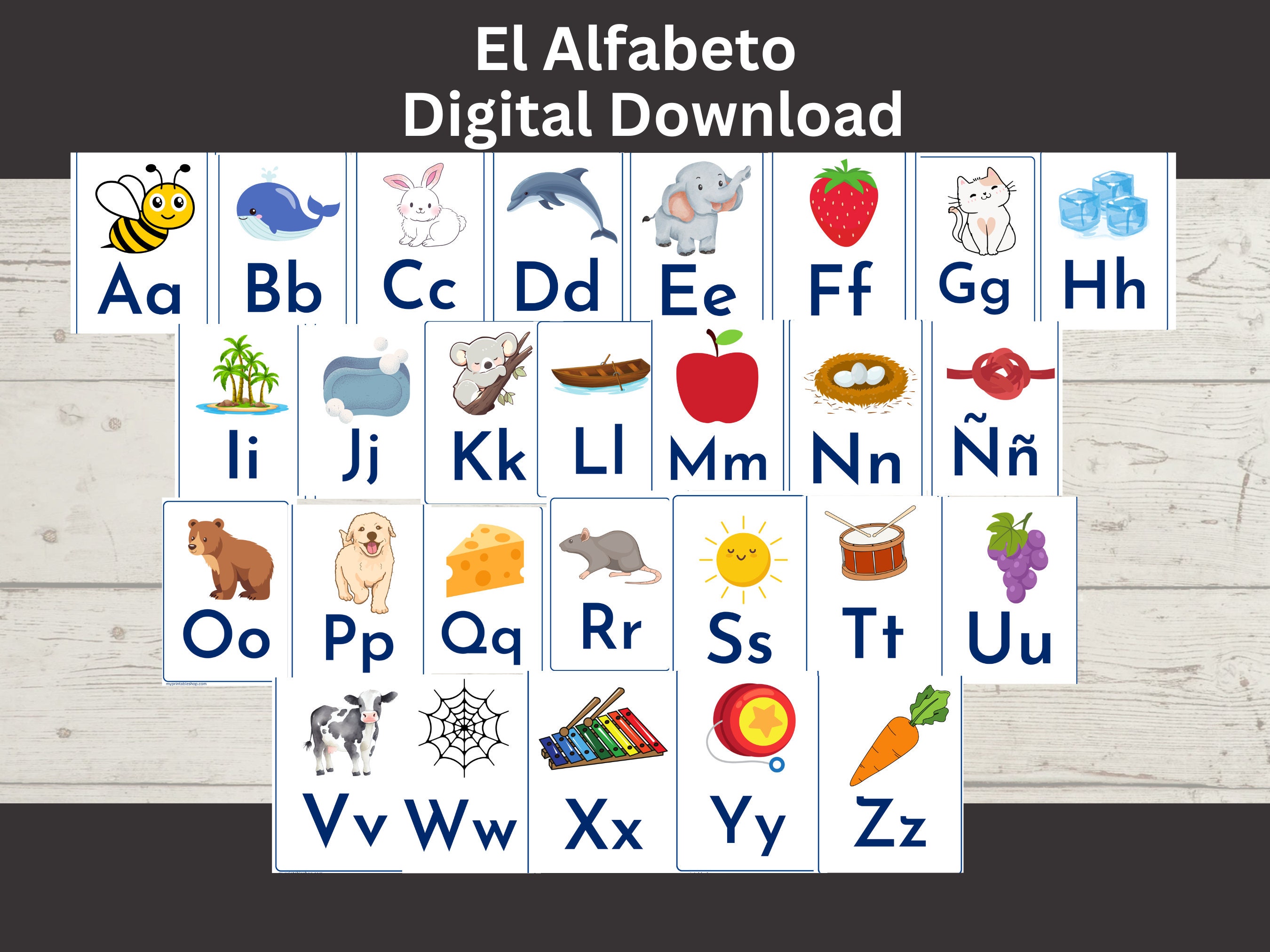 Picture Spanish Alphabet Flashcards Printable PDF Fun and Engaging ABC ...