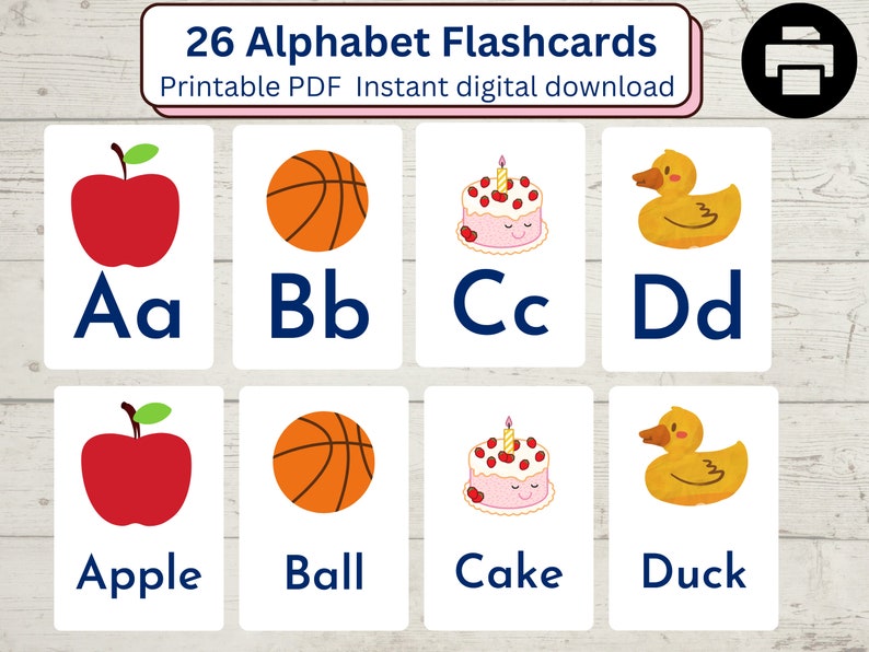 Picture Alphabet Flashcards Printable PDF Fun and Engaging ABC Learning ...