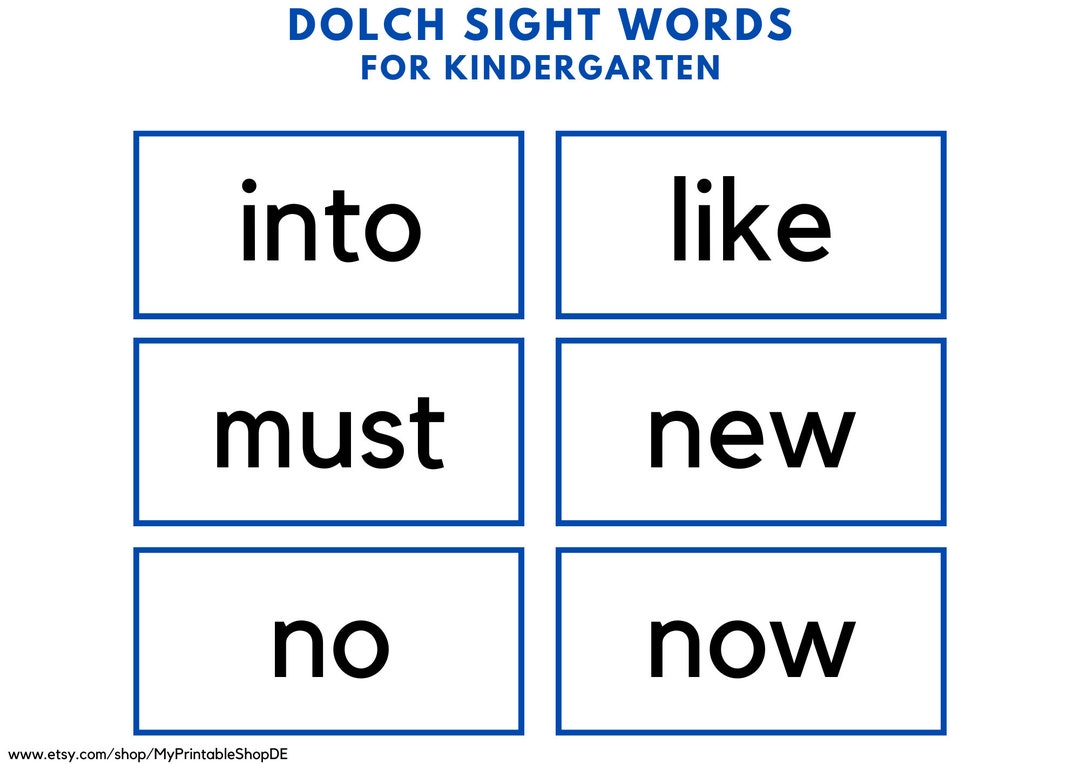 52 Printable Kindergarten Dolch Sight Words - Etsy