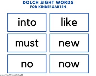 Dolch Sight Words KINDERGARTEN, Sight Word Flash Cards, Printable Sight ...