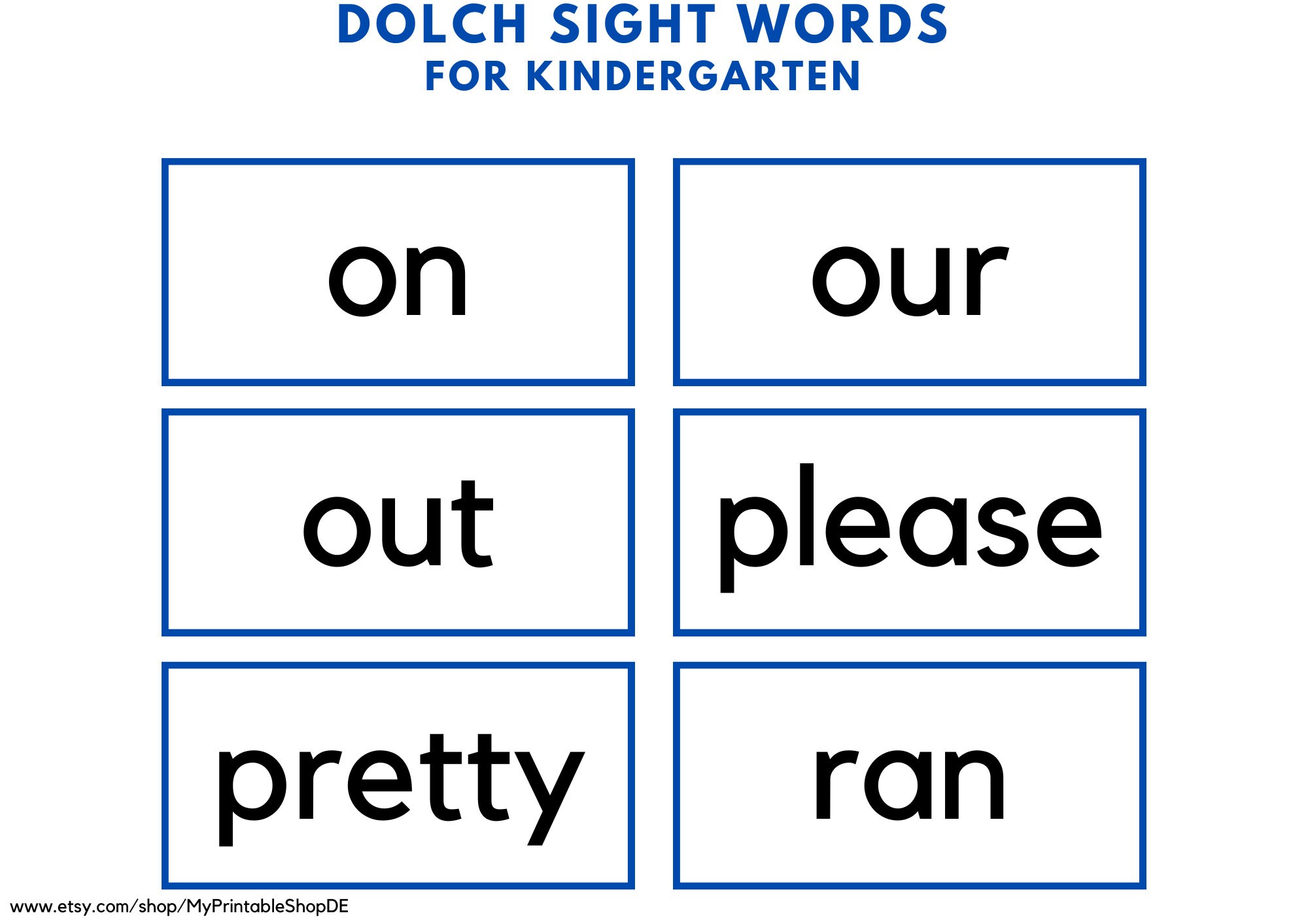 52 Printable Kindergarten Dolch Sight Words - Etsy