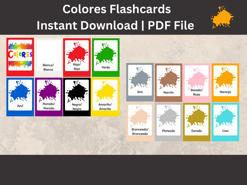 Color Names Flashcards / Flash Cards Printable /spanish - Etsy