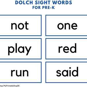 40 Printable Dolch Pre-kindergarten Sight Word Flashcards - Etsy