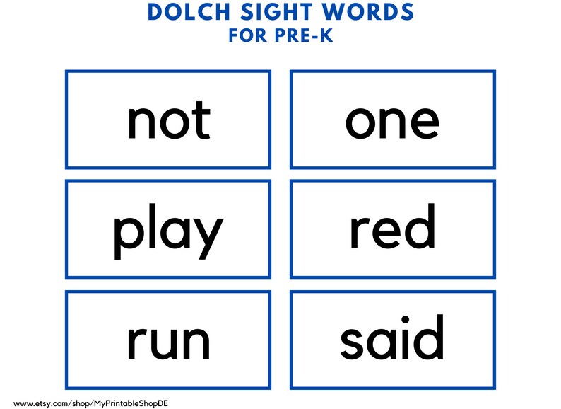 40 Printable Dolch Pre-kindergarten Sight Word Flashcards - Etsy