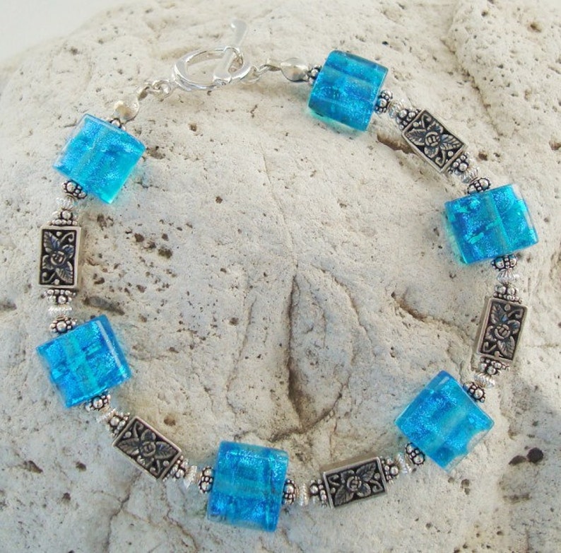 Intense Pools of Sparkles Lampwork Glass Sterling Silver Bracelet ...