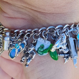 Vintage Antique Happy TIKI 31 Charm Bracelet Sterling Silver Movables ...