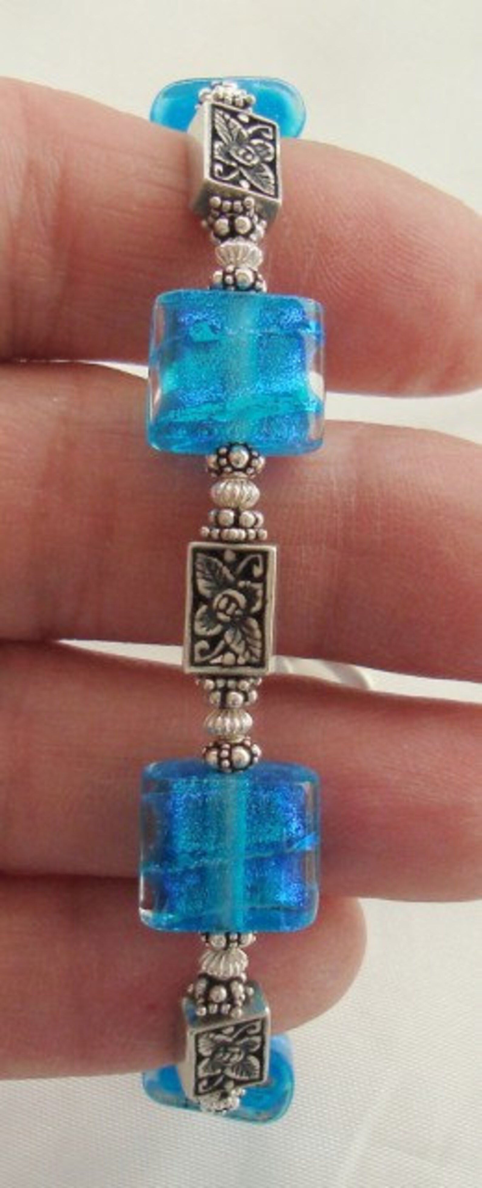 Intense Pools of Sparkles Lampwork Glass Sterling Silver Bracelet ...