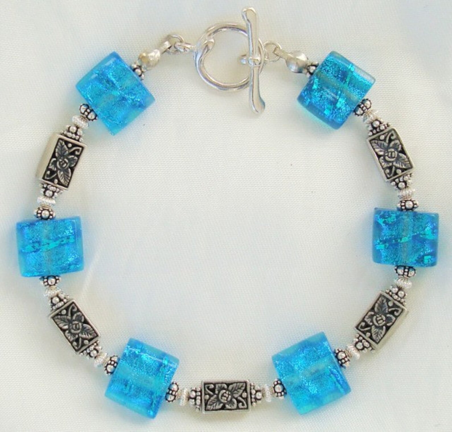 Intense Pools of Sparkles Lampwork Glass Sterling Silver Bracelet ...
