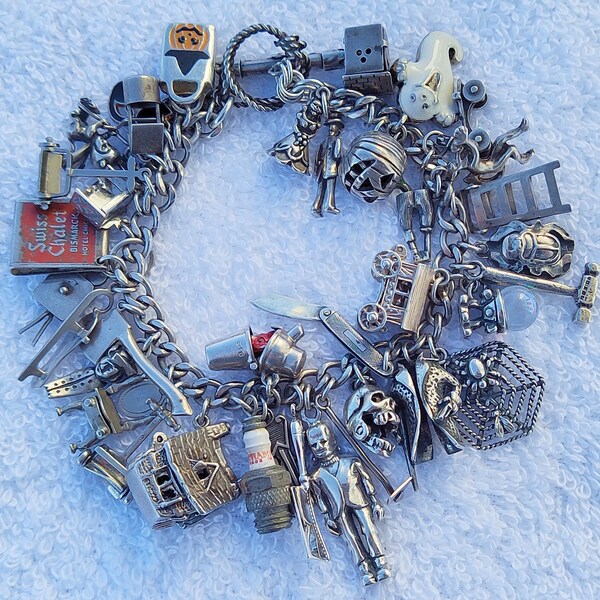 Goth Silver Charm Bracelet - Etsy