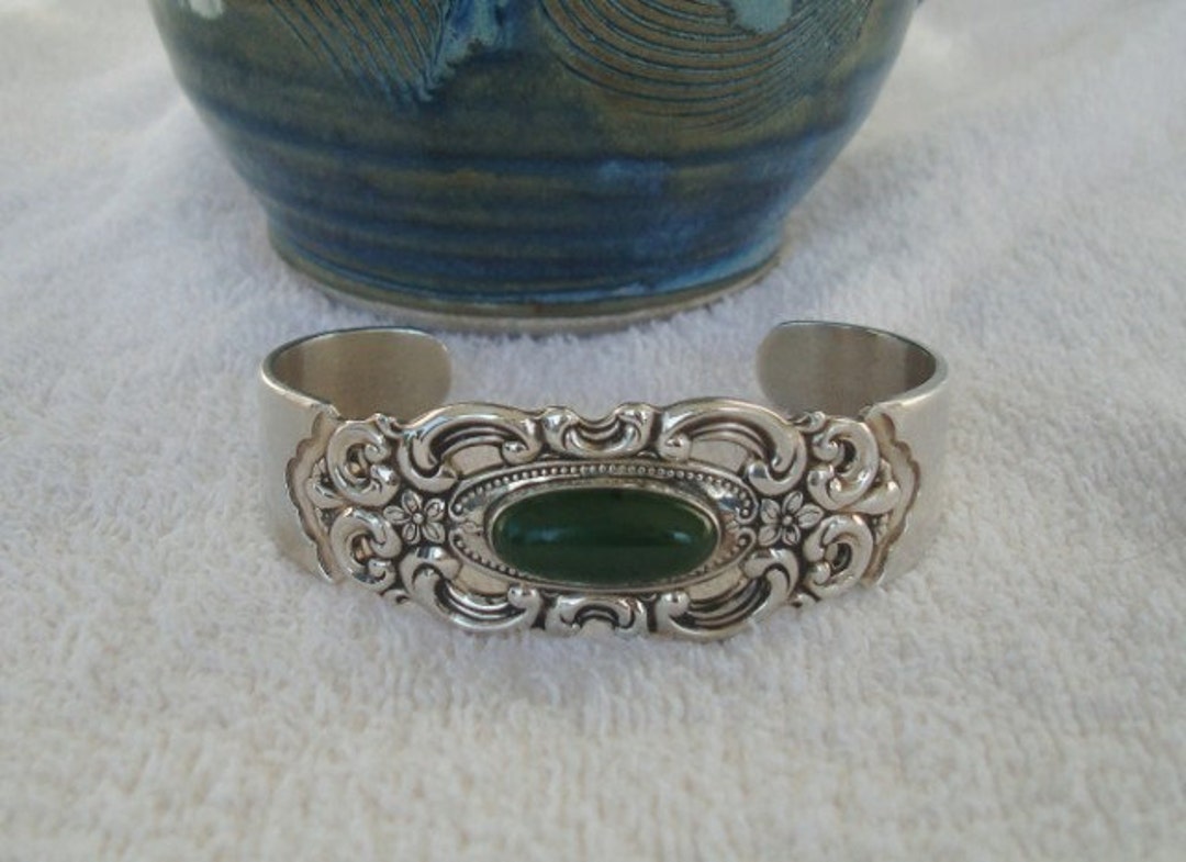Vintage Jade Sterling Silver Towle Grand Duchess Heavy Cuff Bracelet ...