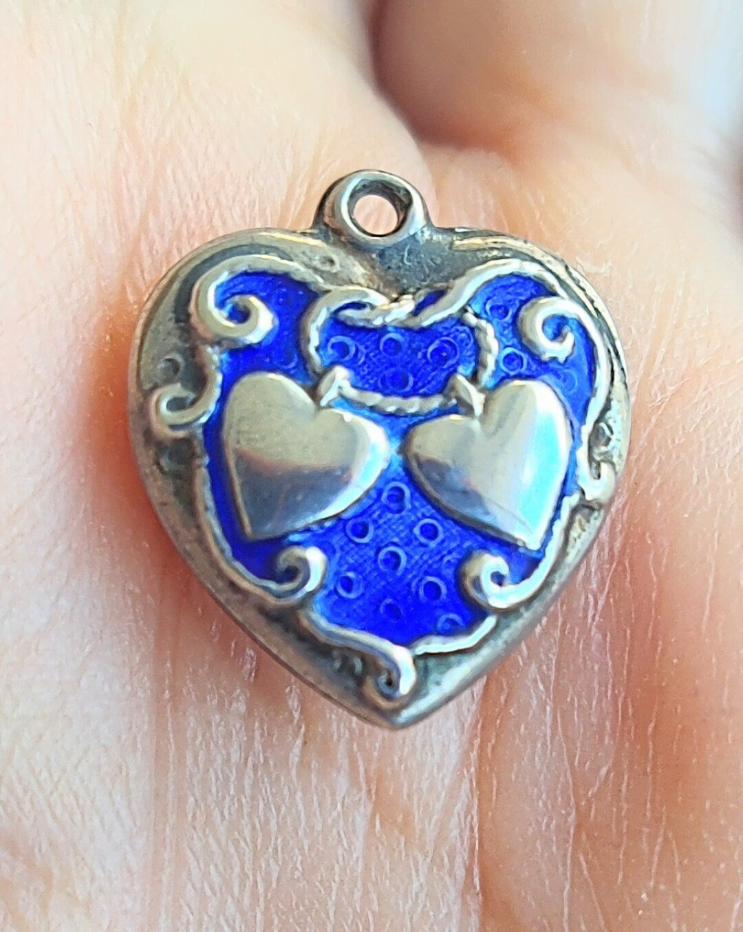 Vintage Enamel Walter Lampl Double Intwined Puffy Heart Sterling Silver ...