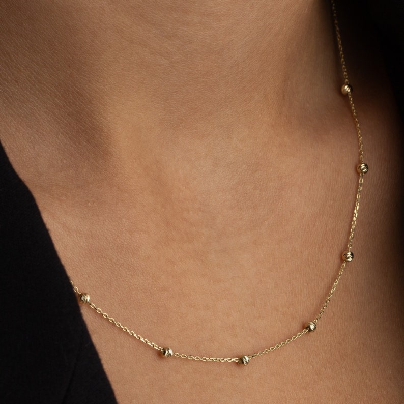 14K Solid Gold Satellite Chain Necklace • Station Chain Necklace for ...