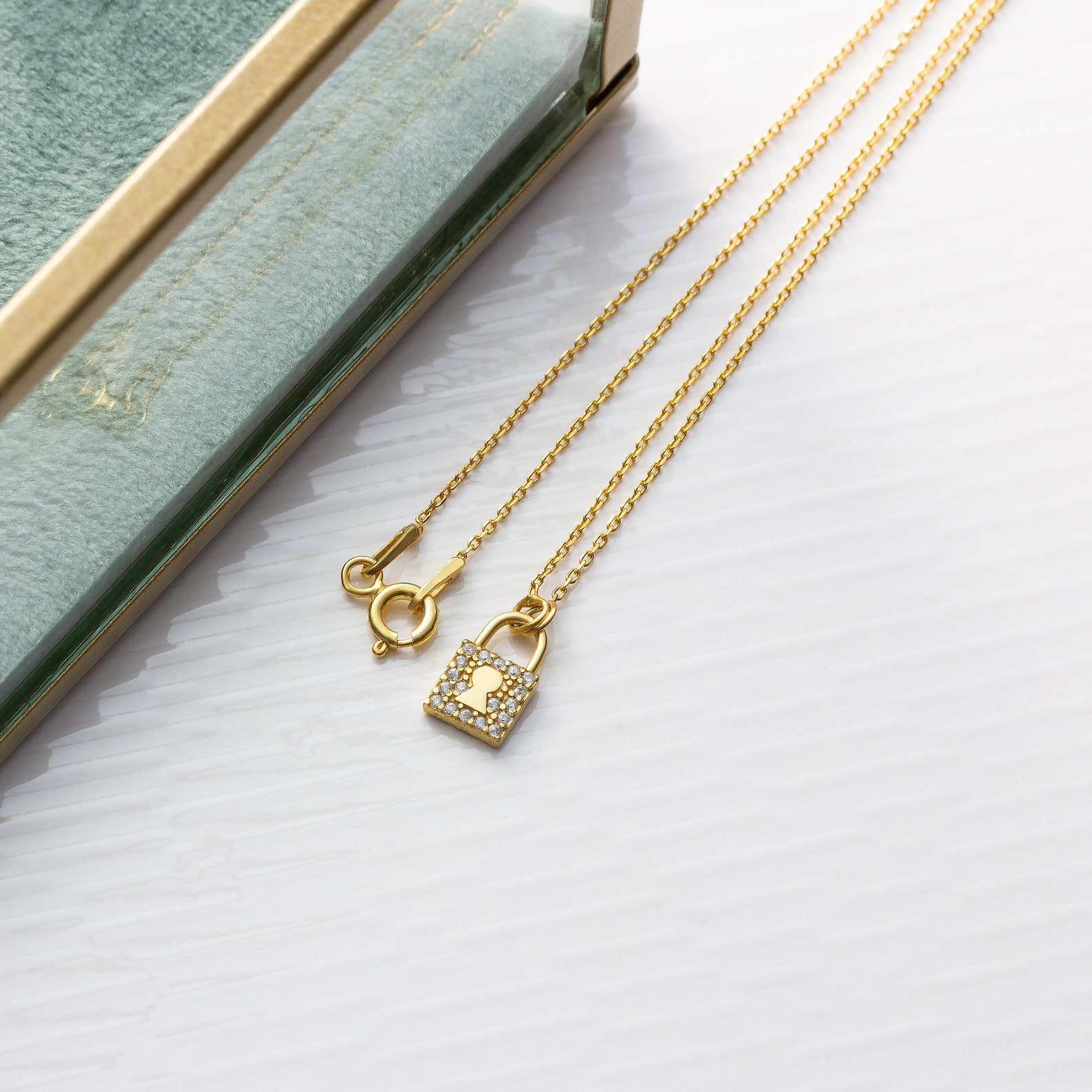14K Gold Mini Padlock Necklace, Solid Gold Love Lock Necklace, Women's ...