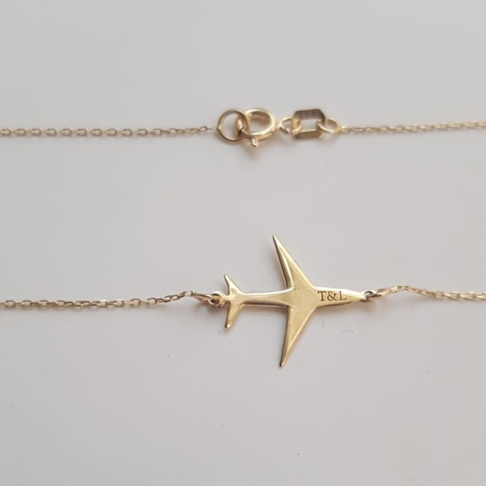 Personalized Airplane Necklace, 14K Solid Gold Air Plane Pendant ...