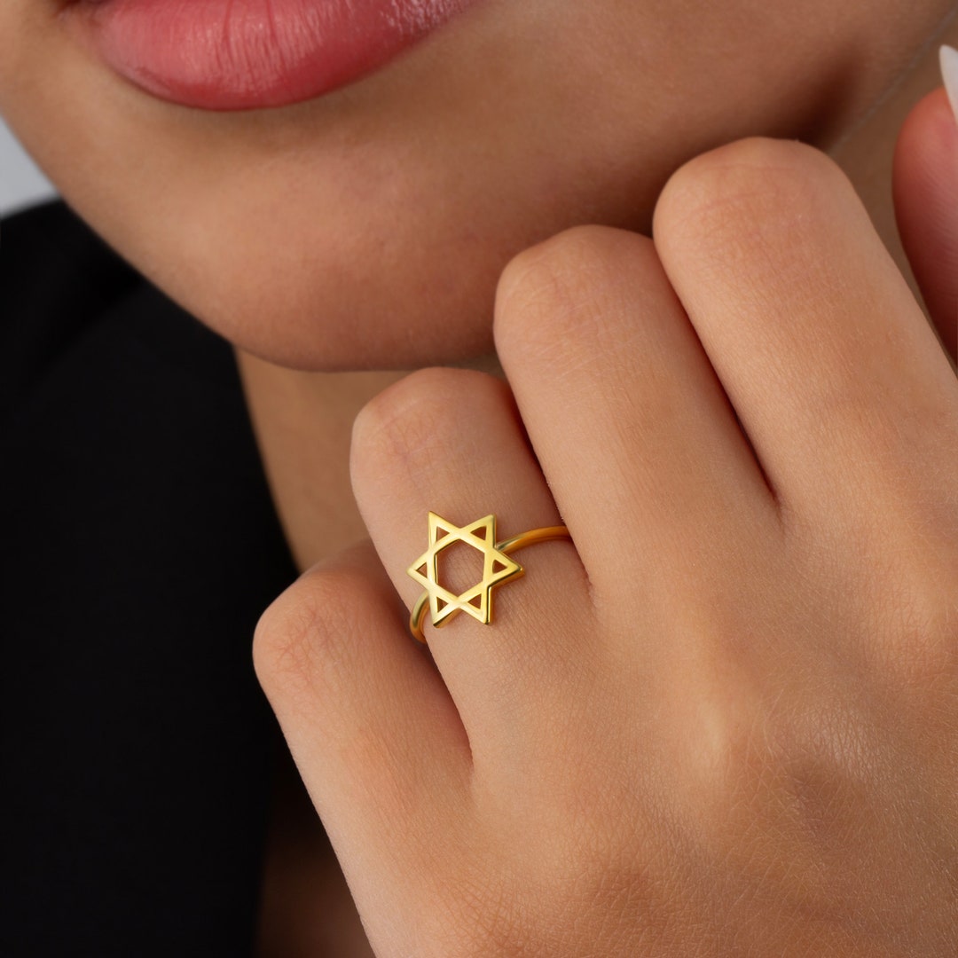 14K Solid Gold Star of David Ring • Magen David Ring for Women • Large ...