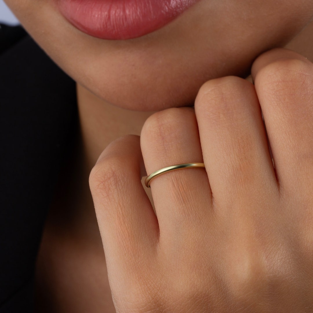 14K Solid Gold 1mm Gold Ring, 1mm Gold Band Ring for Women, Minimalist ...