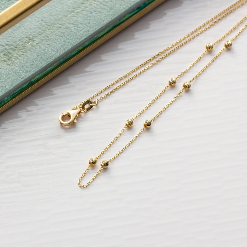 14K Solid Gold Satellite Chain Necklace • Station Chain Necklace for ...