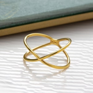 14K Solid Gold Crossover Ring • X Band Ring for Women • Dainty Criss ...