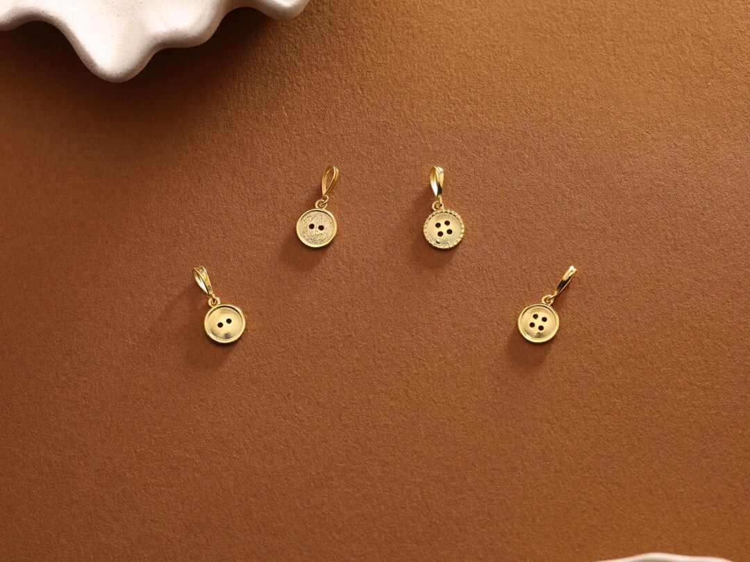 14K Solid Gold Button Charms • Dainty Button Pendants for Necklace ...