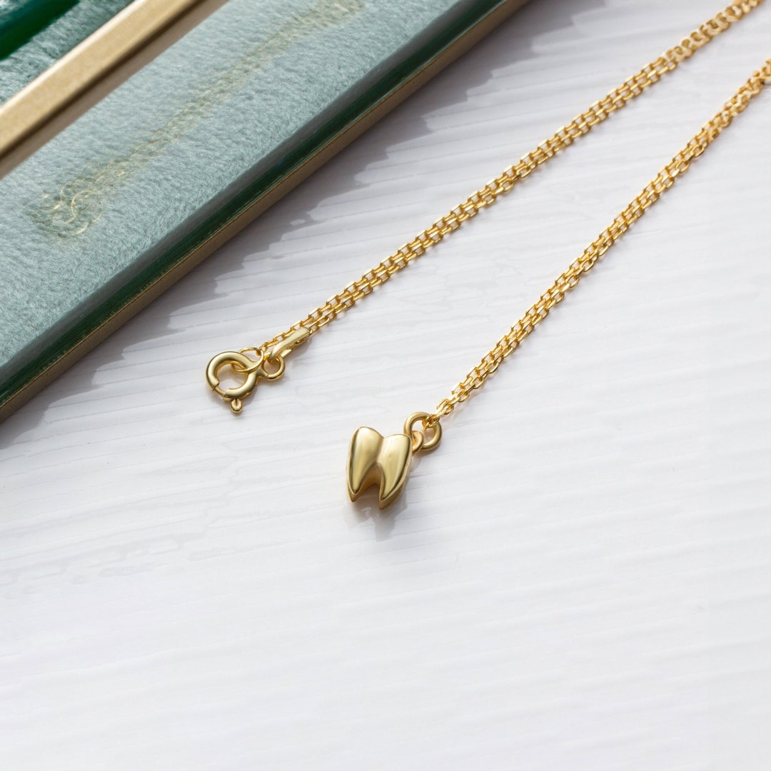 14K Solid Gold Tooth Necklace, Small Tooth Pendant, Dental Jewelry for ...