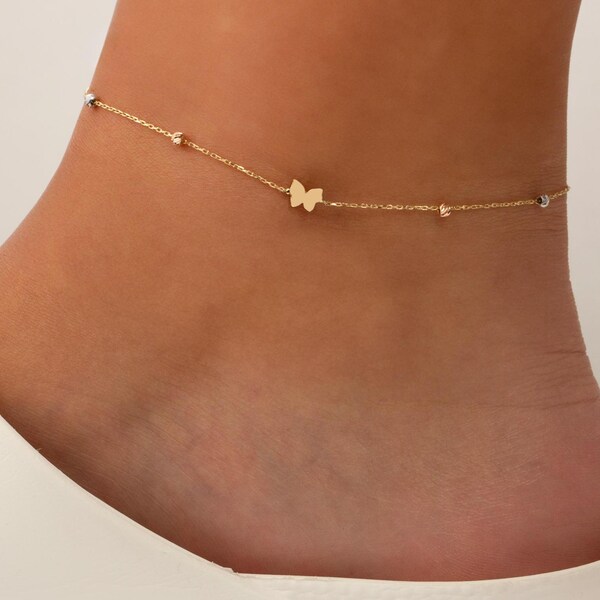 14k Gold Anklet - Etsy