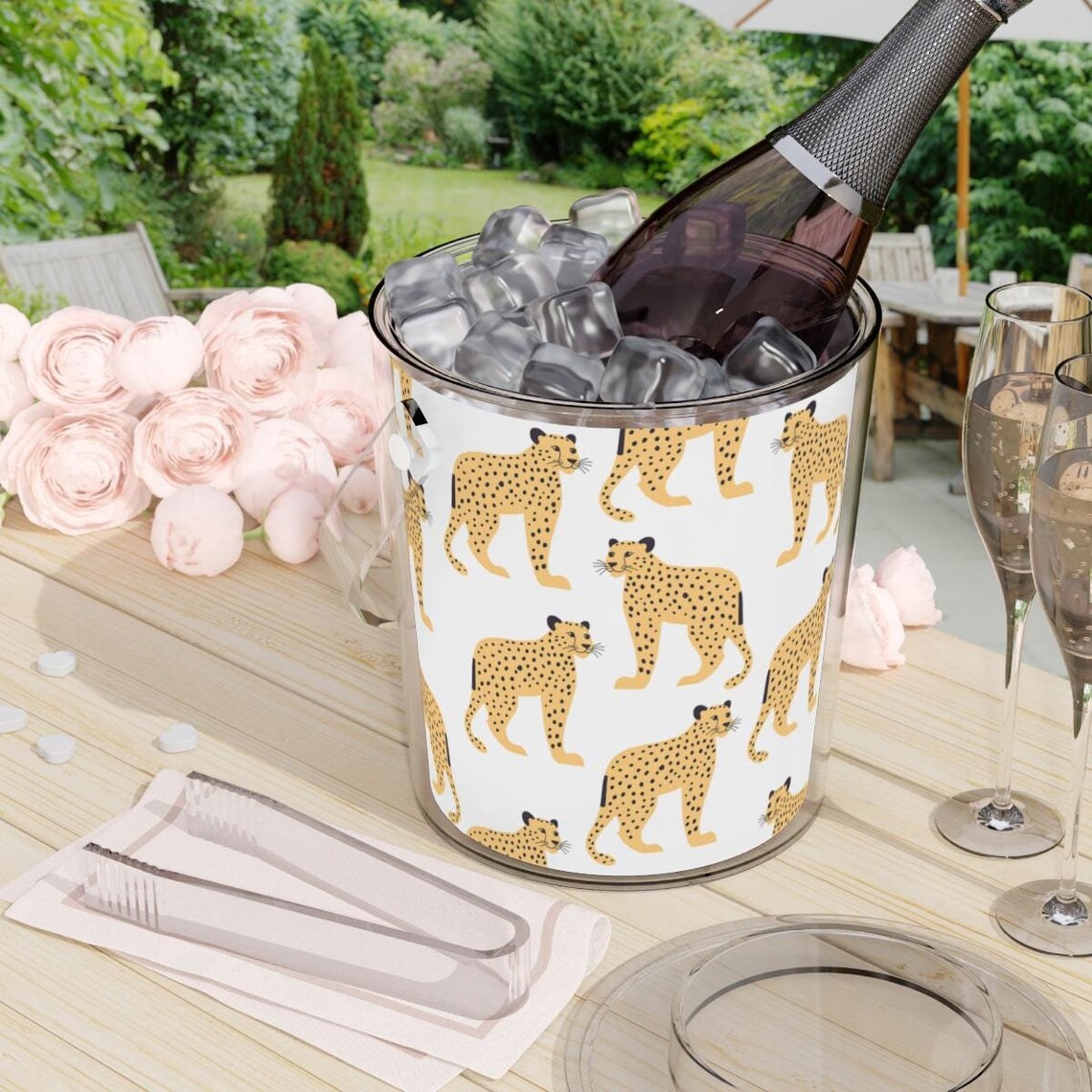 Cheetah Print Ice Bucket, Picnic Accessory, Leopard Ice Bucket With ...
