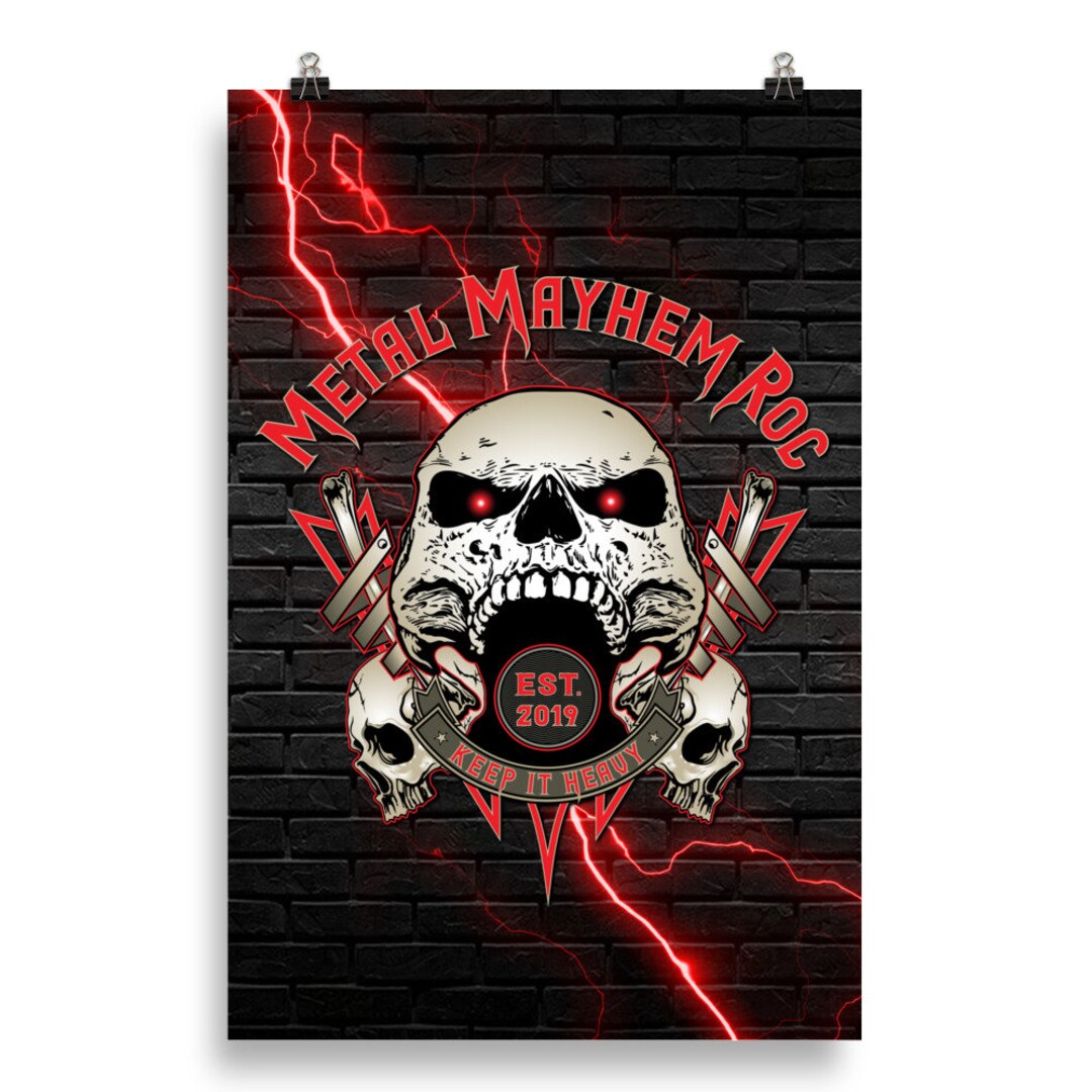 Metal Mayhem ROC Heavy Metal Skull Red Lightning Poster - Etsy