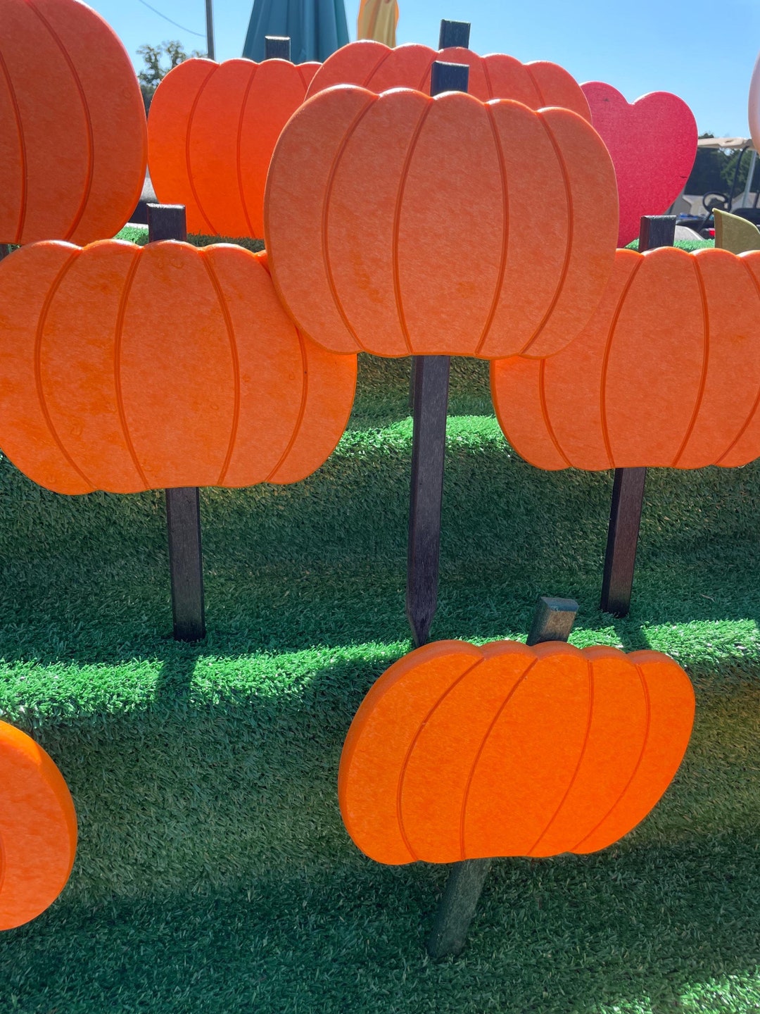 Poly Pumpkin Yard Stake With Stems Amish Made Halloween Garden ...