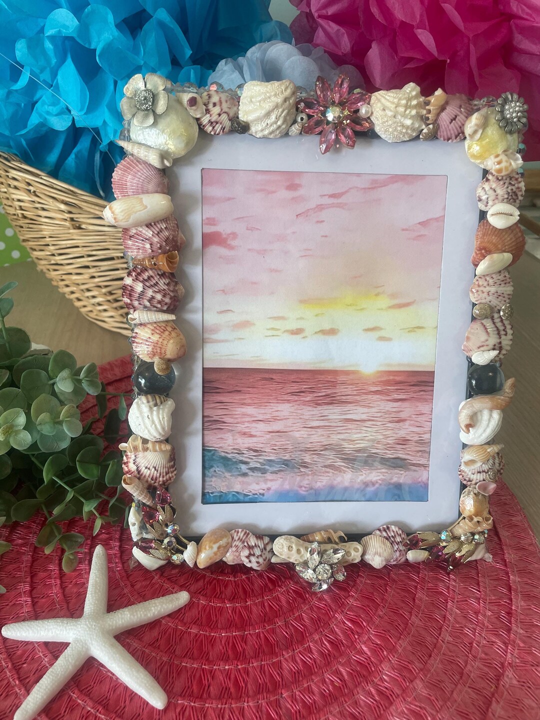 Hand Made Sea Shell and Jewelry Photo Frame. Perfect for Beach Wedding ...