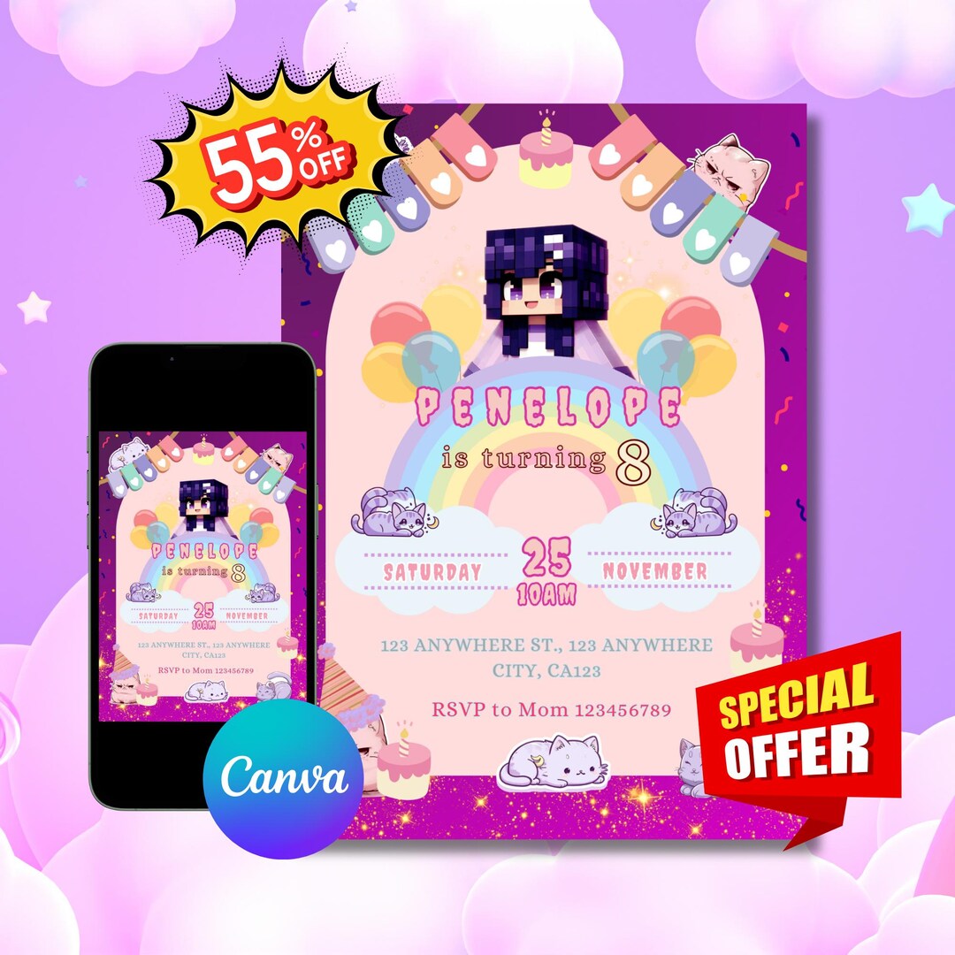 Aphmau Birthday Invitation, Aphmau Invites, Aphmau Birthday Invitation ...