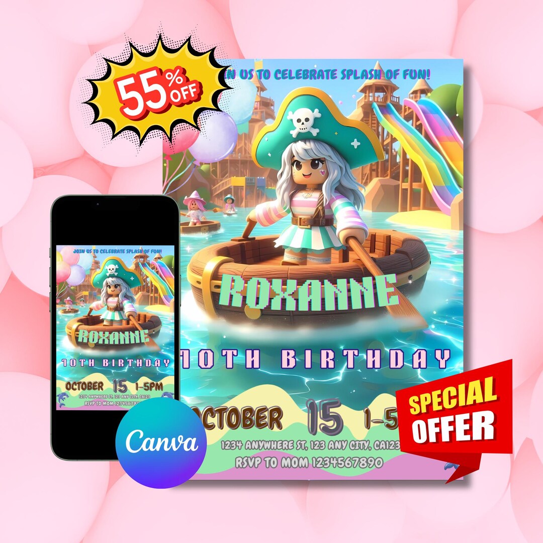 Pool Party Roblox Girl Pool Party Roblox Girl Bday Invitation Gamer ...