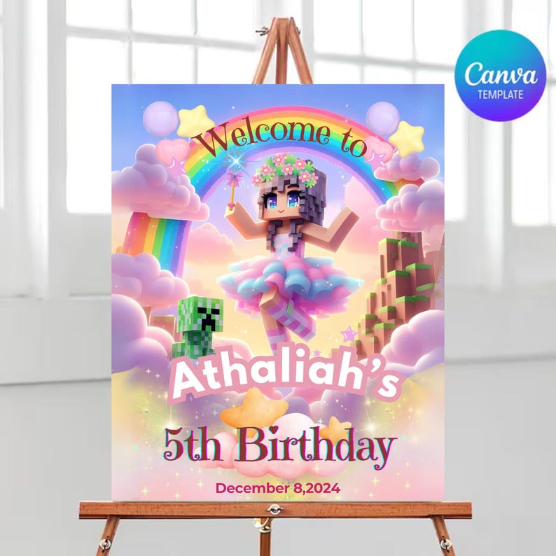 Editable Minecraft Birthday Welcome Sign | Gamer Party Decor (digital ...