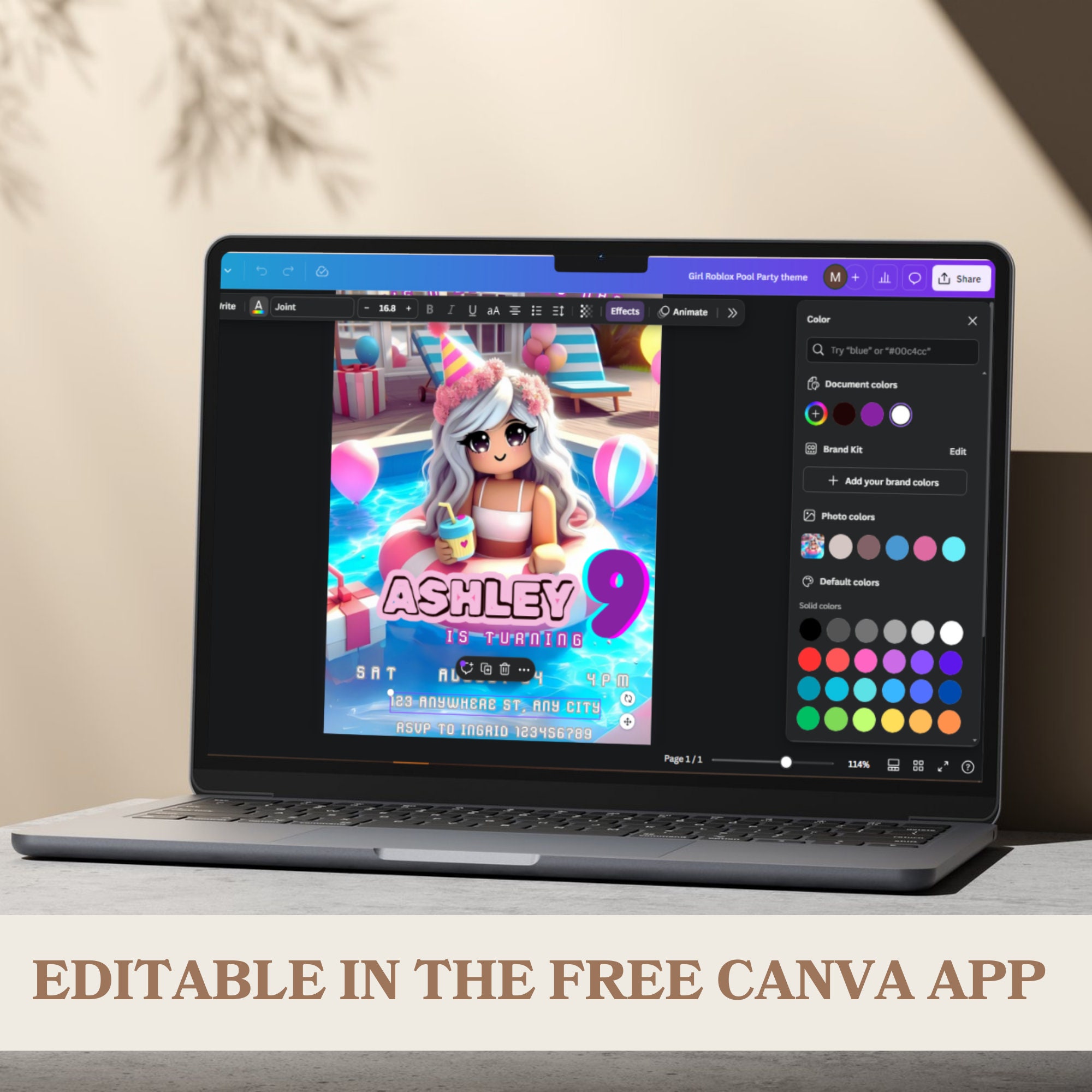 Pool Party Roblox Girl Pool Party Roblox Girl Bday Invitation Gamer ...