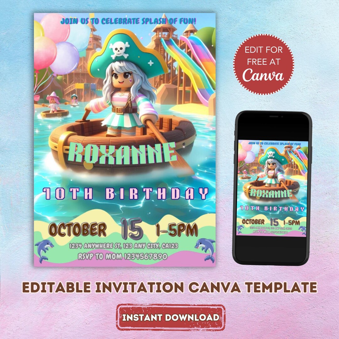 Pool Party Roblox Girl Pool Party Roblox Girl Bday Invitation Gamer ...