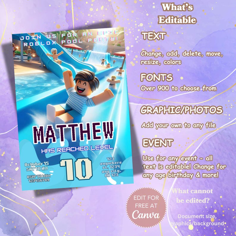 Roblox Pool Party Invitation: Gamer Birthday Invite (digital) - Etsy