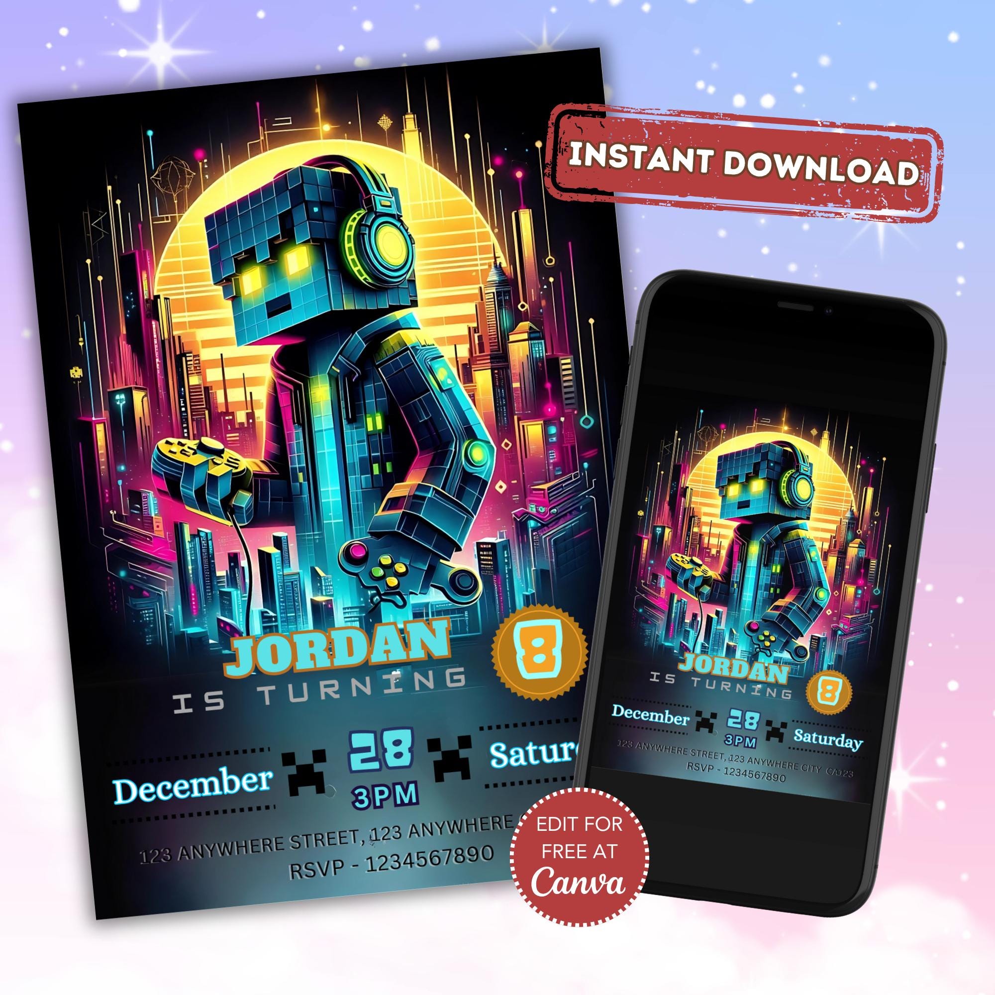 Editable Minecraft Birthday Invitation, Minecraft Birthday Invitation ...