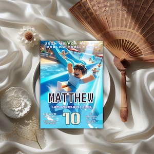 Roblox Pool Party Birthday Invitation Gamer Party Invite Roblox Boy ...